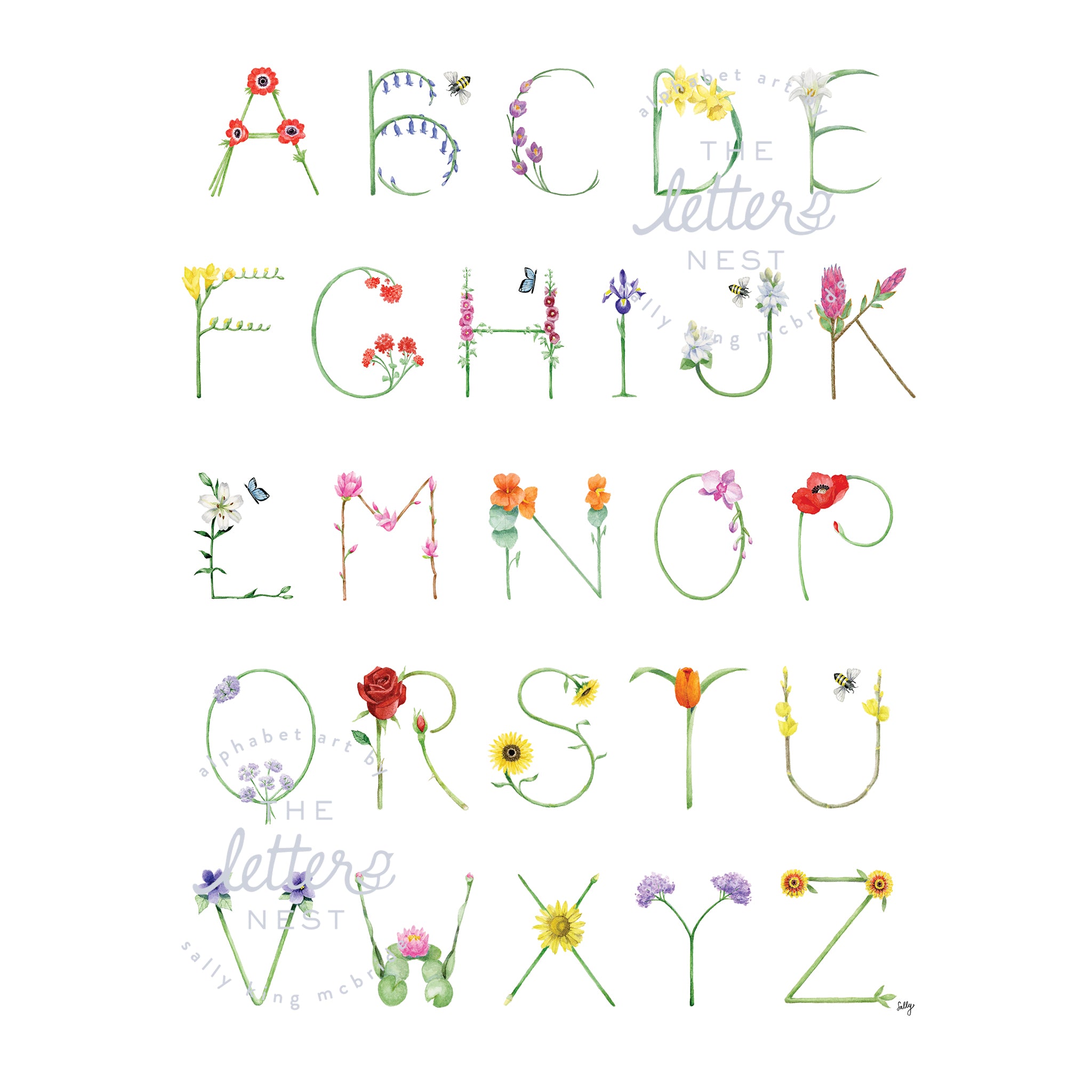 Flowers - Name & Monogram Print - The Letter Nest