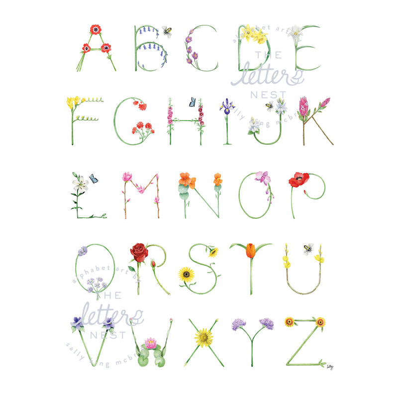 Flowers - Name & Monogram Print - The Letter Nest